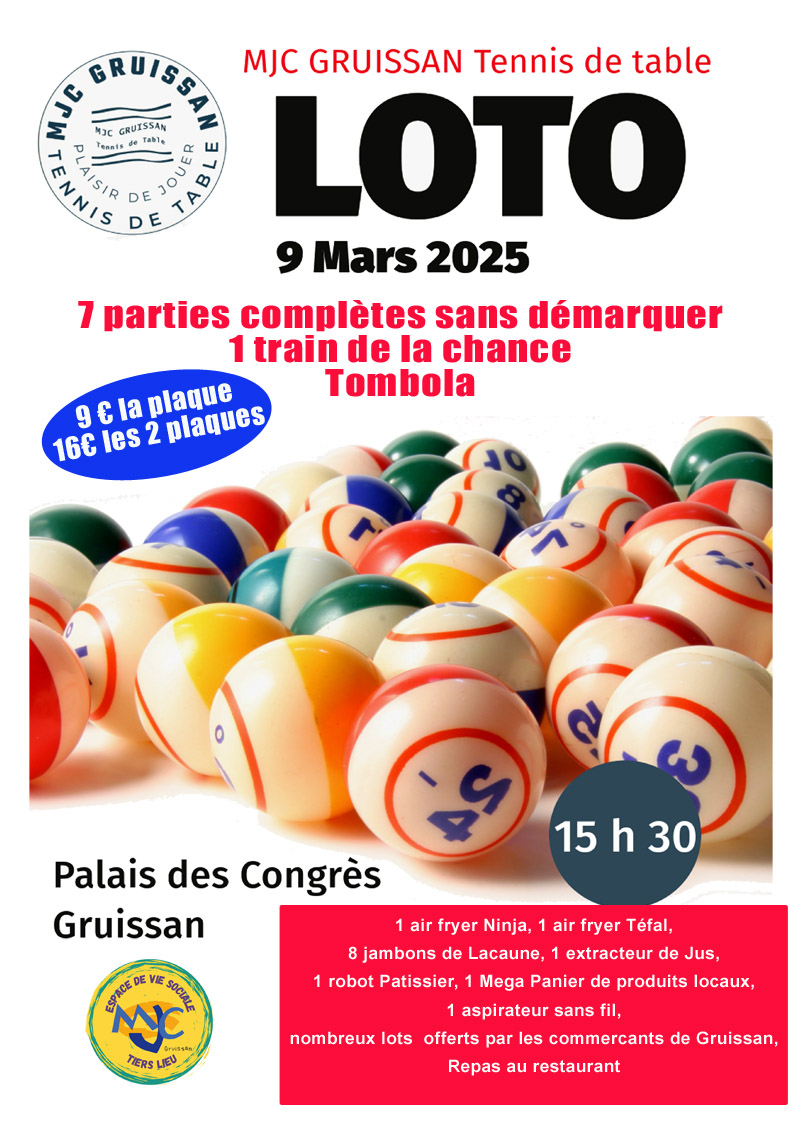 Loto du Tennis de Table – MJC Gruissan